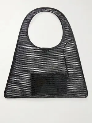 Alaïa Crocheted Shoulder Bag With Patent Leather Trim - Black