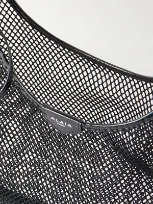 Alaïa Crocheted Shoulder Bag With Patent Leather Trim - Black