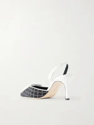 Manolo Blahnik Maysli 70 Woven Leather Slingback Pumps - Black