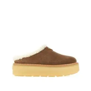 Prada Shearling Suede Sabot With Triangle Logo - Brown