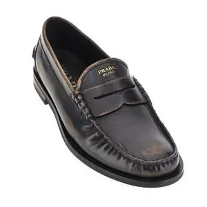 Prada Antique Finish Leather Loafers - Brown
