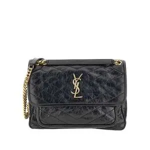 Saint Laurent Quilted Leather Shoulder Bag With Cassandre Logo - Black