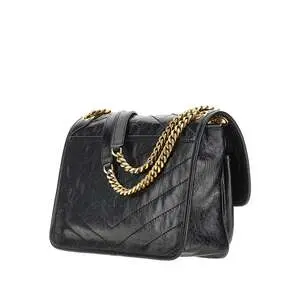 Saint Laurent Quilted Leather Shoulder Bag With Cassandre Logo - Black
