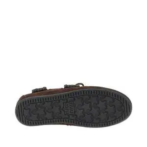 Miu Miu Suede Leather Deck Loafers With Tassels And Wooden Beads - Brown