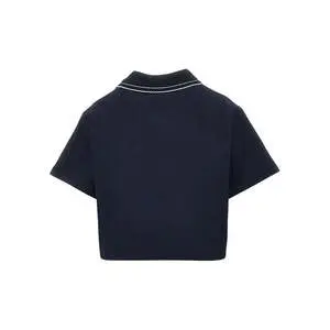 Miu Miu Cropped Sweatshirt With Collared Neckline And Logo Embroidery - Blue