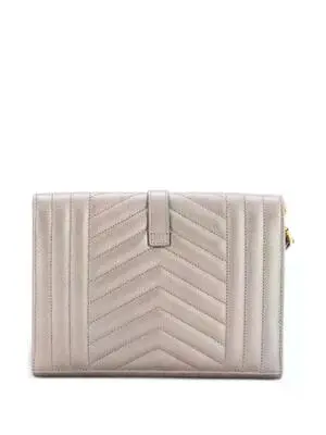 Saint Laurent Monogram Envelope Wristlet Clutch Bag - Metallic