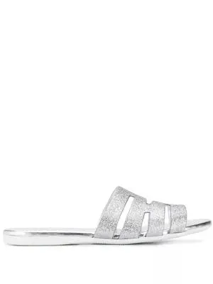 Hogan Cut-out Glitter Slides - Silver