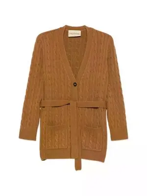 Valentino Garavani Cable Knit Belted Cardigan - Brown