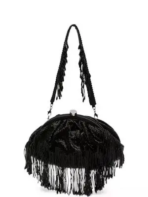 SLO_HAND_MADE Bead-embellished Fringed Clutch Bag - Black