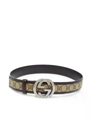 Gucci Gg Supreme Canvas Belt With Leather Trim - Neutrals