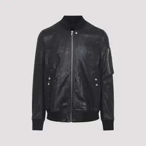 Rick Owens Tumbled Lamb Leather Bomber Jacket - Black