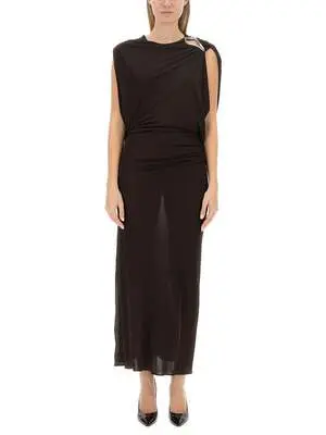 LANVIN Brooch Detail Maxi Dress - Brown