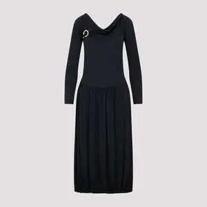 LANVIN Long-sleeve Asymmetric Midi Dress - Black