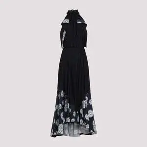 LANVIN Pleated Maxi Dress With Floral Print - Black