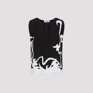 LANVIN Abstract-print Pleated Blouse - Black