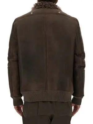 Rick Owens Hollywood Flight Jacket With Shearling Collar And Asymmetrical Zip - Grey