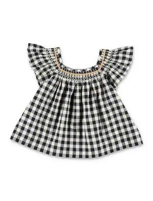 Bonpoint Checkered Mini Dress With Ruffled Sleeves