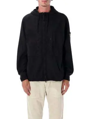 Stone Island Cotton Jacket With Adjustable Hood - Black