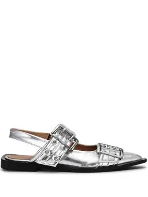 GANNI Squared Block Heels With Slingback Straps 3 Cm Height - Silver