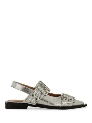 GANNI Slingback Ballet Flats With Buckle Detailing - Silver