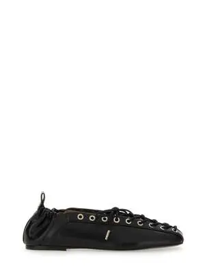 GANNI Eyelet Lace-up Ballerina Flat Shoes - Black