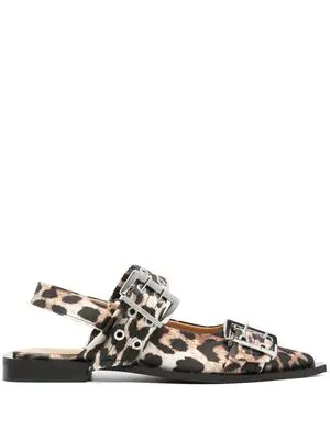GANNI Slingback Block Heels With Metallic Buckles 3 Cm Heel Height - Marrone
