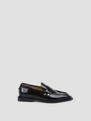 GANNI Square Toe Loafers With Studded Detail - Black