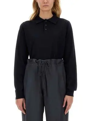 MAISON MARGIELA Long-sleeved Knitted Polo Shirt - Blue