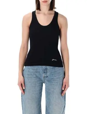 GANNI Ribbed Organic Cotton Tank Top - Black