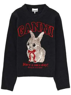 GANNI Graphic Bunny Knit Sweater - Charcoal