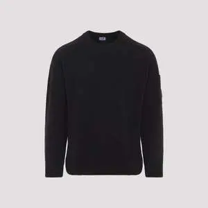 C.P. COMPANY Cotton Chenille Crewneck Lens Sweater - Black