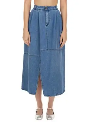 ALYSI Pleated Midi Skirt - Denim