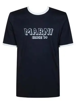Marni Cotton T-shirt With Contrast Trims - Blu