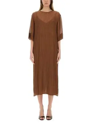 ALYSI Oversized Silk Midi Dress - Brown