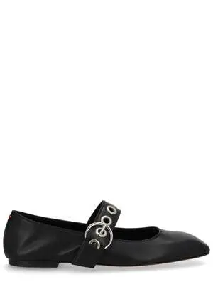 AeydĒ Delia Leather Mary Jane Flats With Buckle Detail