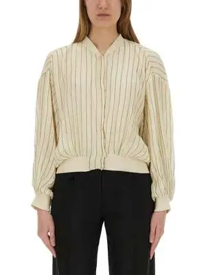 ALYSI Silk Bomber Jacket With Pin Stripes