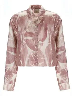 ALYSI Printed Silk Shirt With Pointed Collar - Powder