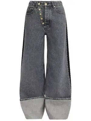 GANNI Wide-leg Button-fly Jeans With Contrast Cuff Detailing