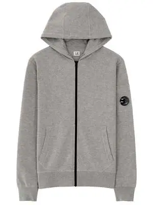 C.P. COMPANY Light Fleece Zip Hooded Lens Sweatshirt - Grey