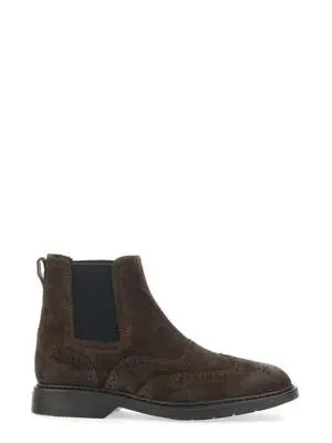 Hogan Chelsea Brogue Boots In Vintage Suede