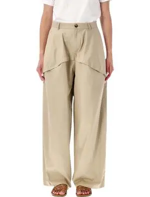 Loewe Wide Leg Trousers With Overlay Detail - Beige