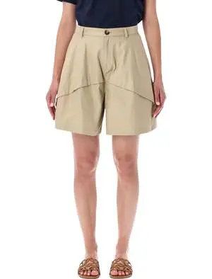 Loewe Calf Skin And Cotton Blend Shorts - Beige