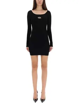 DIESEL® Ribbed Logo Detail Mini Dress - Black