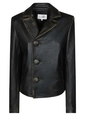 MAISON MARGIELA Leather Blazer With Notch Lapel - Nero