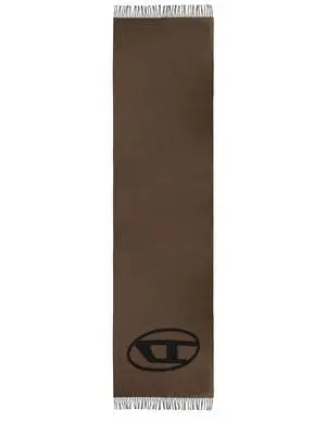 DIESEL® Logo Wool Blend Fringe Scarf - Brown