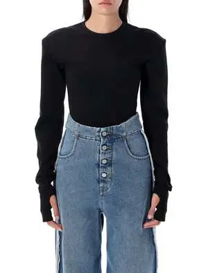MAISON MARGIELA Long Sleeve Bodysuit With Thumb Holes Size - Black