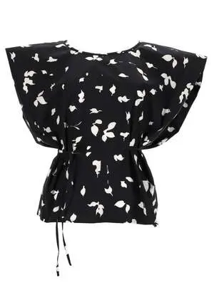 ALYSI Printed Tie-waist Blouse - Black