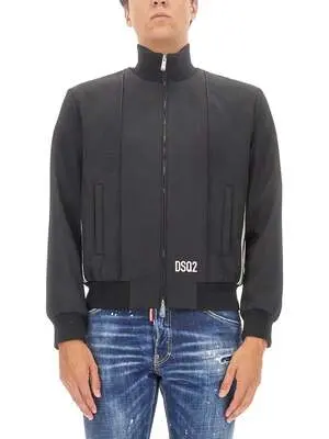 Dsquared2 Bomber Jacket With Zip-up And Stand Collar - Black