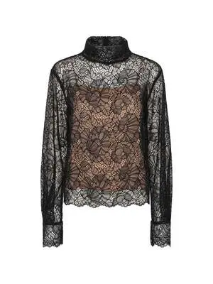 ROTATE BY BIRGER CHRISTENSEN ROTATE Black Lace High Neck Blouse With Voluminous Sleeves Nero