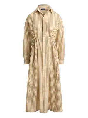 Polo Ralph Lauren Striped Cotton Linen Shirt Dress With Drawstring Ties